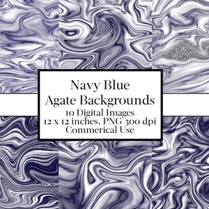 Navy Blue Agate Backgrounds, Digital Watercolor PNG Overlays for ...