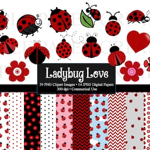 Ladybug Clipart and Digital Paper, Backgrounds and Overlays for ...