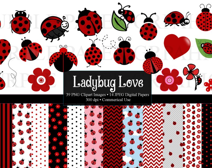 Ladybug Clipart and Digital Paper, Backgrounds and Overlays for ...
