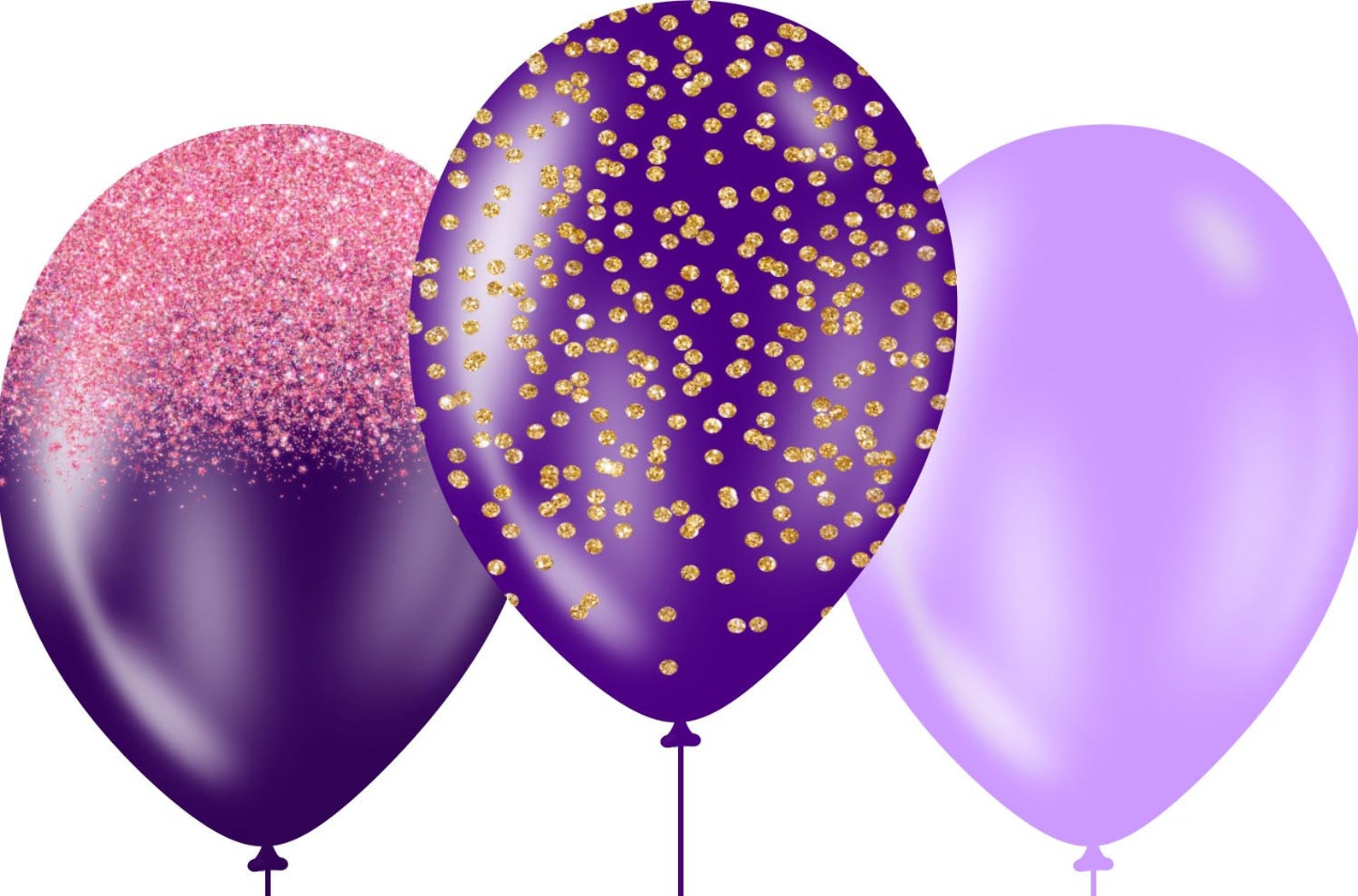 Purple and Pink Balloons Clipart Glitter Sparkle Confetti - Etsy