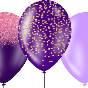 Purple and Pink Balloons Clipart, Glitter Sparkle Confetti Balloon Clip ...