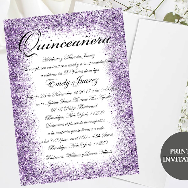 Purple Spanish Quinceanera Invitations - Etsy