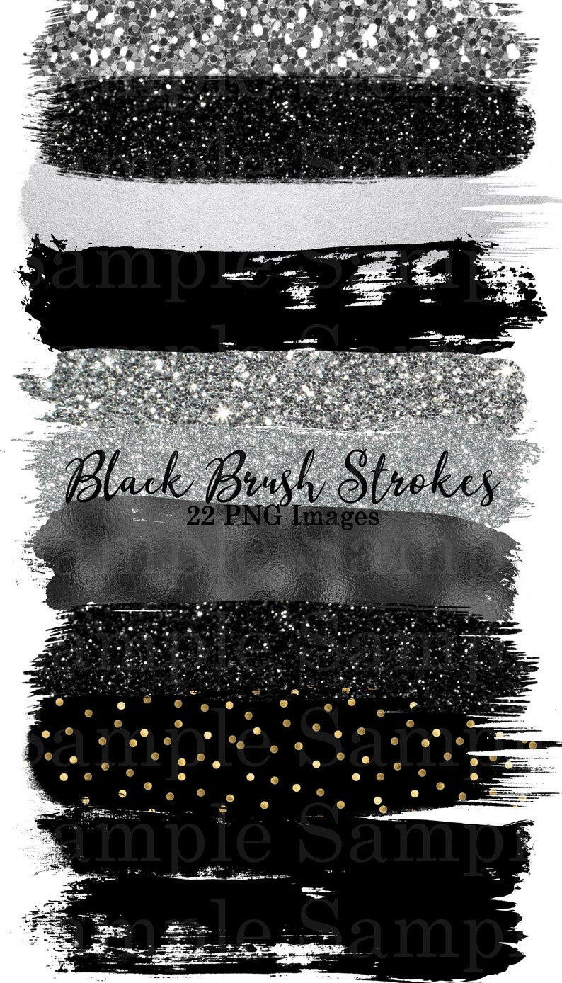 Black Silver Grey Brush Strokes Clip Art 53 Hand Painted - Etsy
