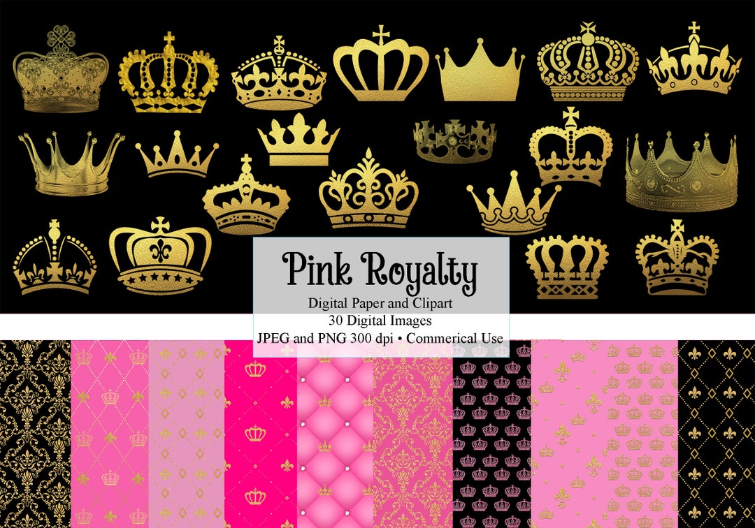 Royalty Gold Crown Clipart and Digital Paper, Backgrounds and Overlays ...