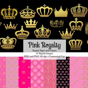 Royalty Gold Crown Clipart and Digital Paper, Backgrounds and Overlays ...