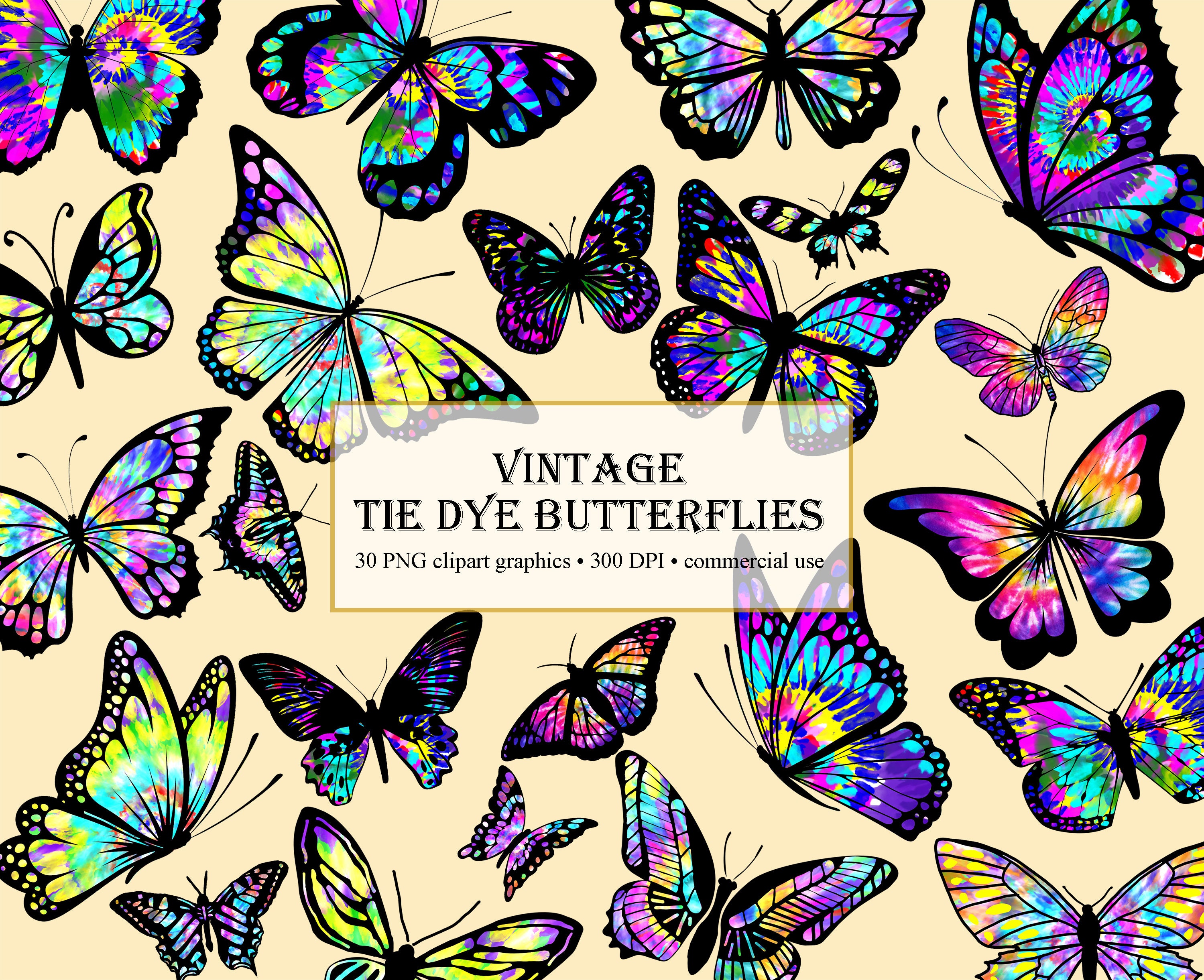 Tie Dye Butterflies Clip Art Vintage Watercolor Butterfly | Etsy