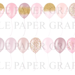 Blush Pink and Gold Glitter Balloons Clipart, Glitter Sparkle Confetti ...