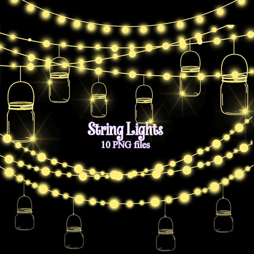 Yellow Mason Jar Lights Clipart, Sparkle Fairy Lights Clip Art, PNG ...
