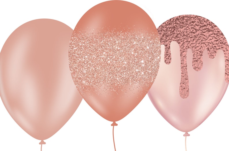 Rose Gold Balloons Clipart, Glitter Balloon PNG Digital Overlays ...