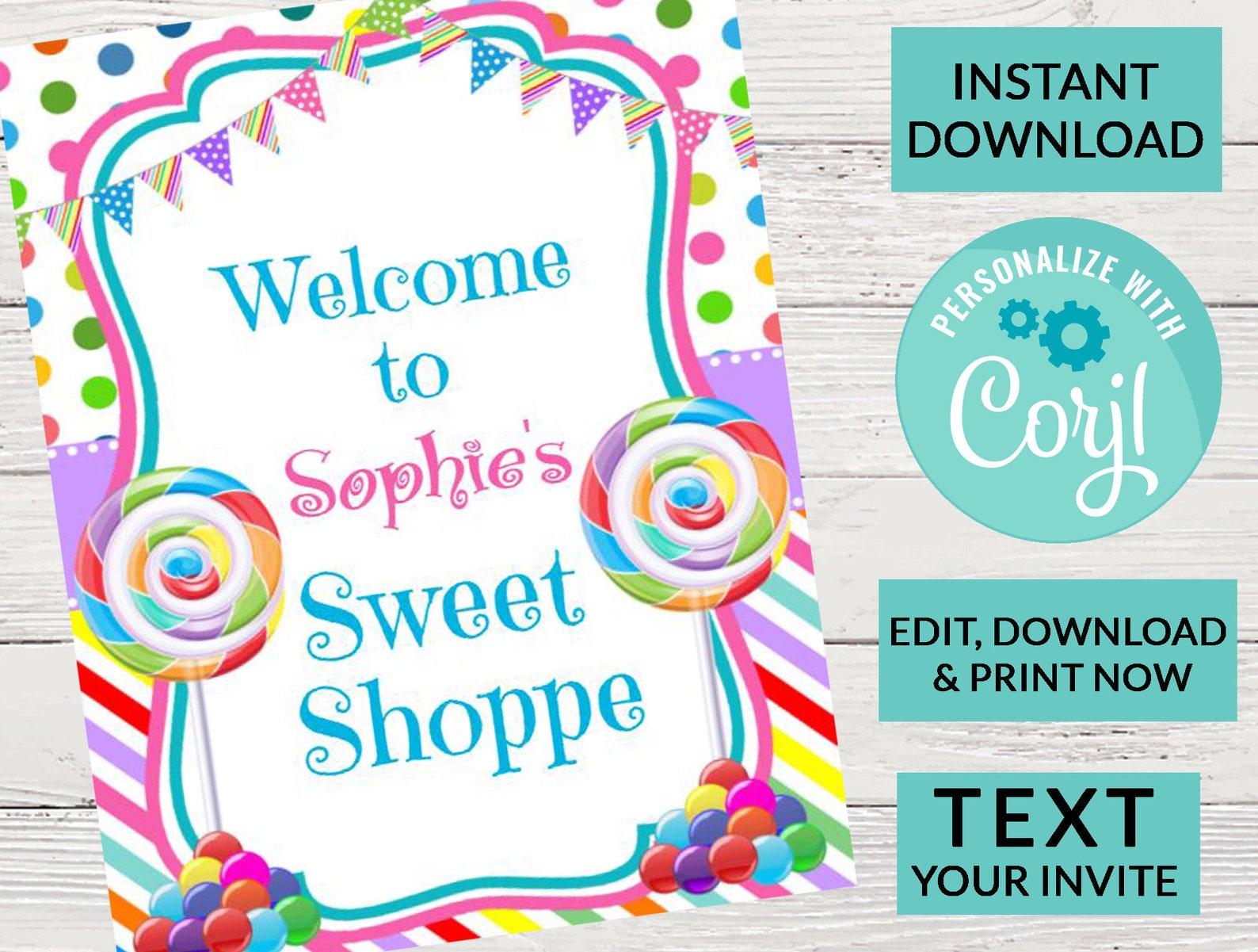 Candyland Theme Birthday Welcome Sign | Digital INSTANT DOWNLOAD ...