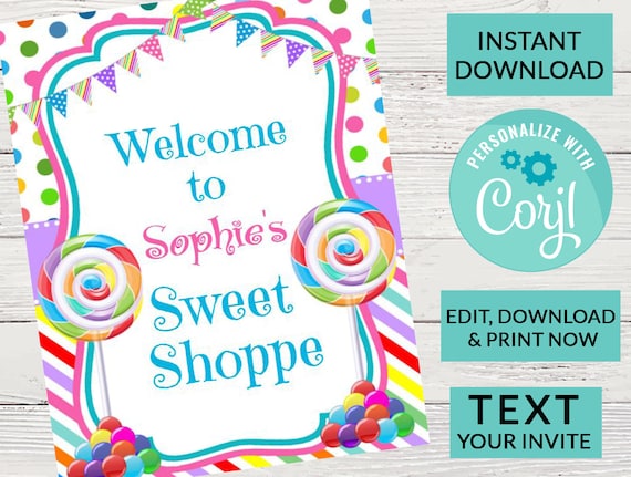 Candyland Theme Birthday Welcome Sign Digital INSTANT | Etsy