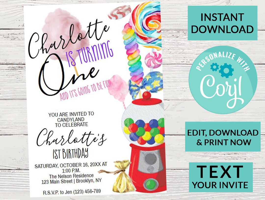 Candy Birthday Invitation, Candyland Theme Invitation Editable Instant ...