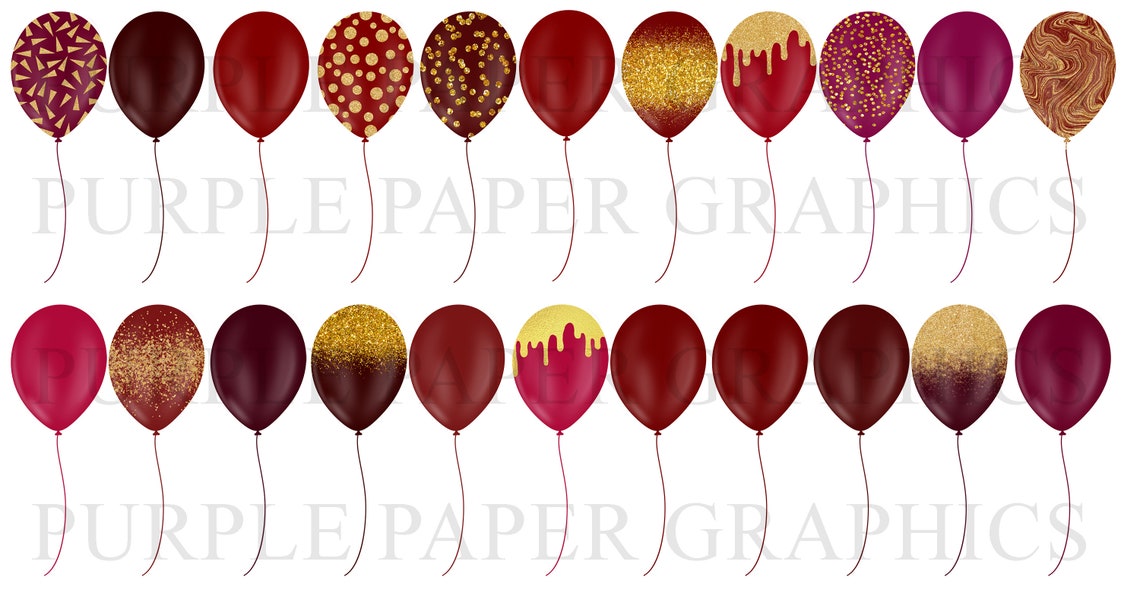 Burgundy and Gold Balloons Clipart, Gold Glitter Sparkle Confetti ...