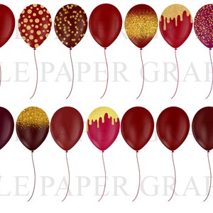 Burgundy and Gold Balloons Clipart, Gold Glitter Sparkle Confetti ...