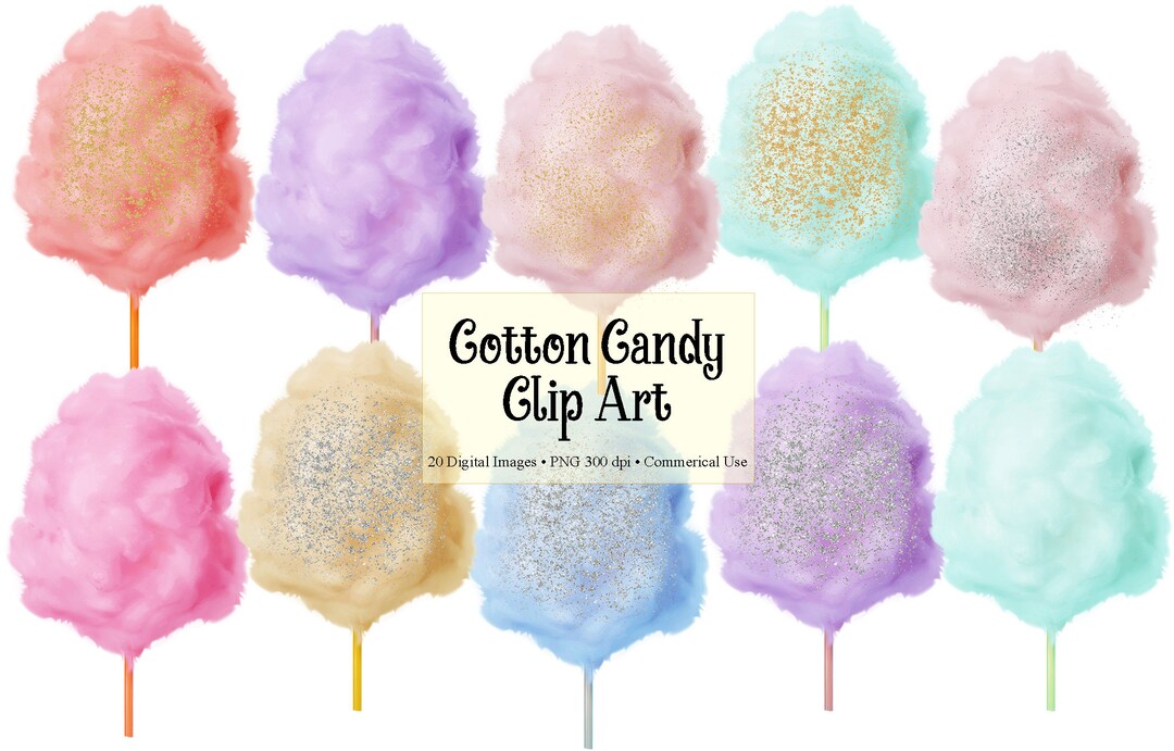 Cotton Candy Clipart, Pastel Watercolor, Gold Glitter, Silver Glitter ...