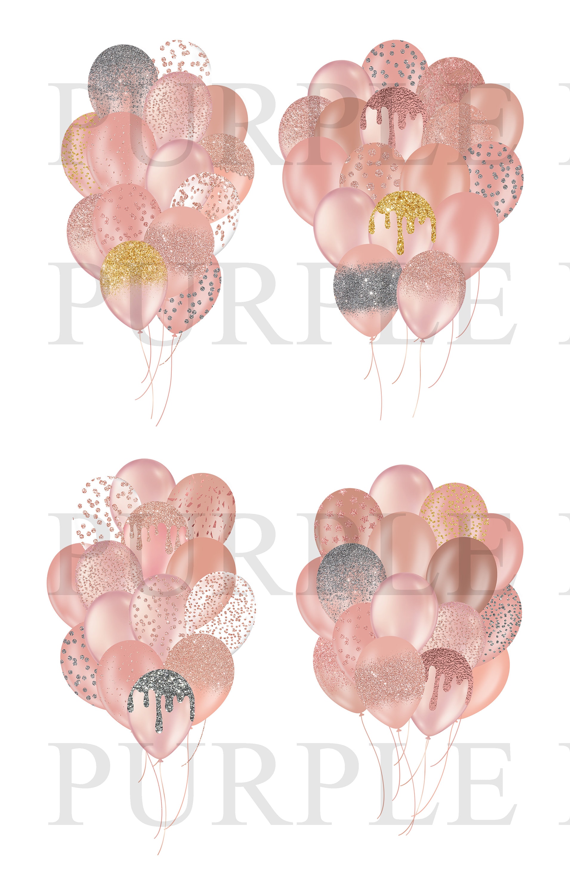 Rose Gold Balloons Clipart Glitter Balloon PNG Digital - Etsy