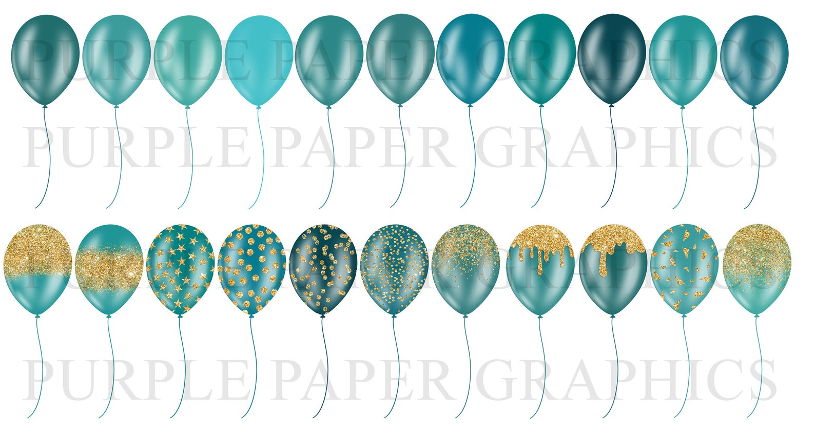 Teal and Gold Balloons Clipart Glitter Balloon PNG Digital | Etsy