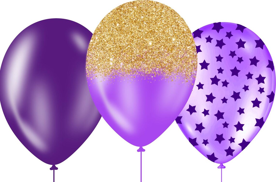 Purple and Pink Balloons Clipart, Glitter Sparkle Confetti Balloon Clip ...