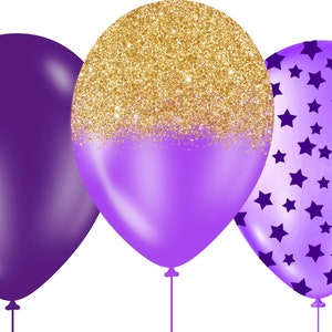 Purple and Pink Balloons Clipart, Glitter Sparkle Confetti Balloon Clip ...
