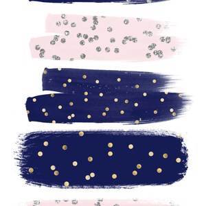 Navy and Blush Pink Watercolor Brush Strokes, Glitter, Foil Clipart ...