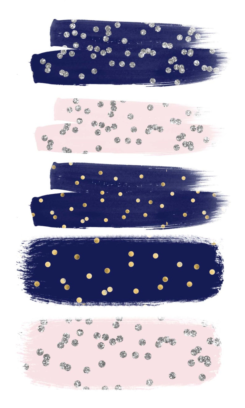 Navy and Blush Pink Watercolor Brush Strokes, Glitter, Foil Clipart ...