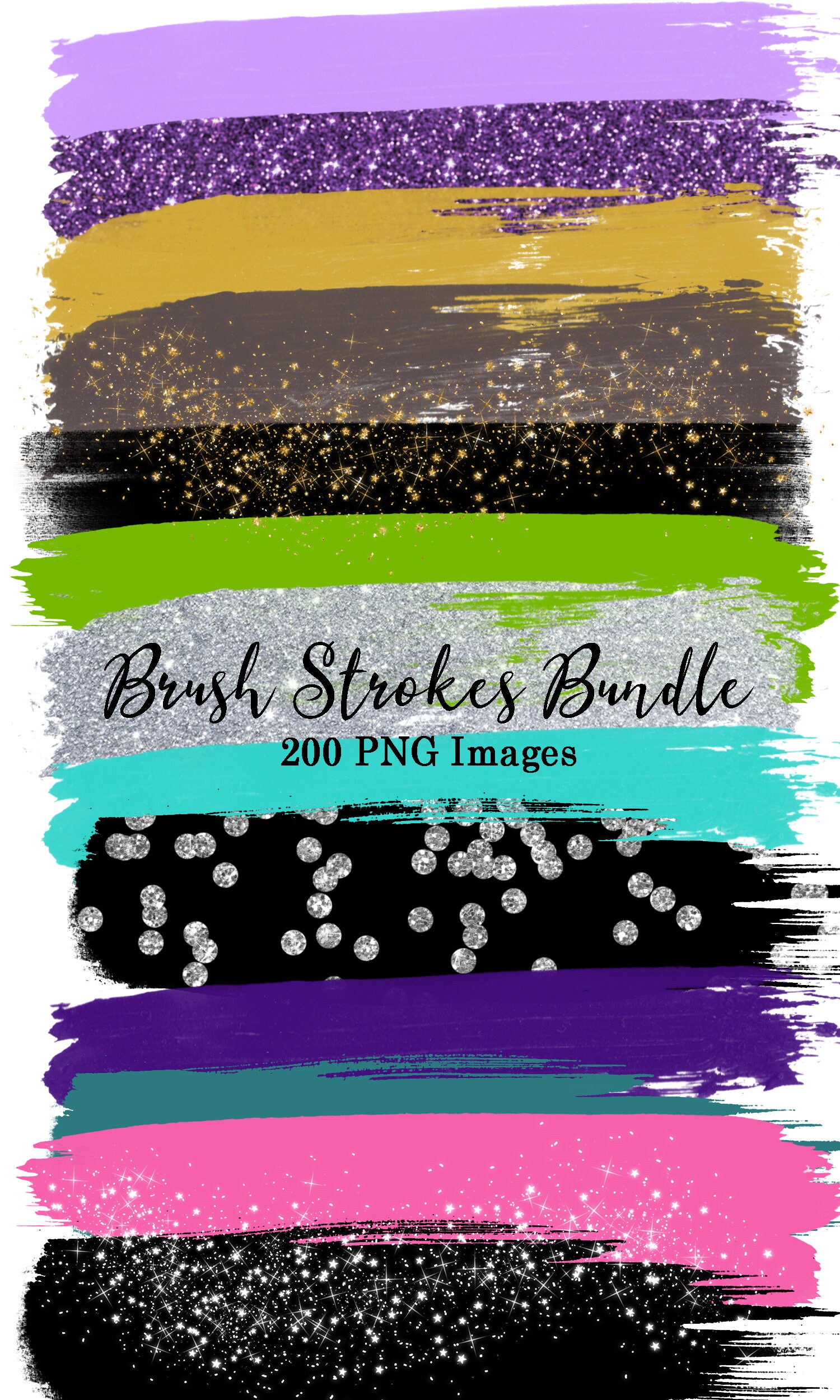 Brush Strokes Clip Art Bundle 200 PNG Images Foil Marble | Etsy