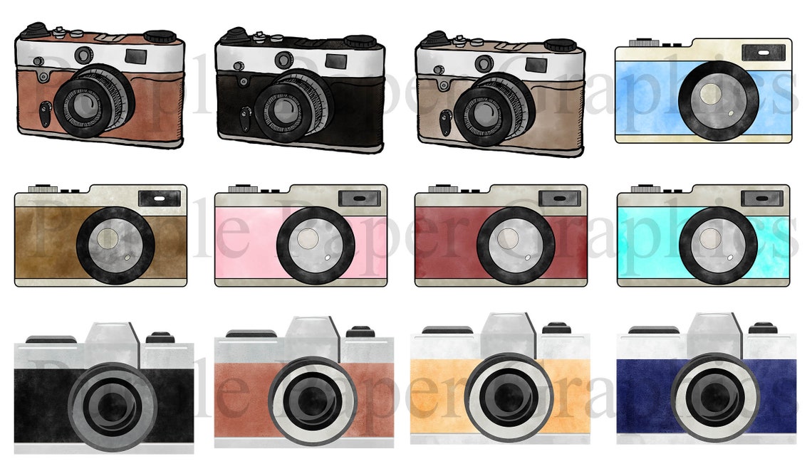 Watercolor Camera Clipart Photography Clip Art Logo Elements - Etsy