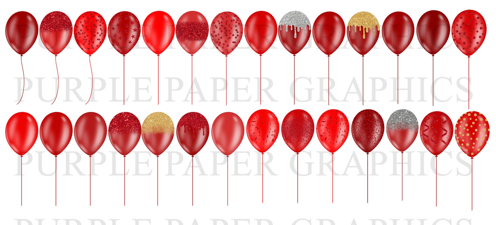 Red Glitter Balloons Clipart, Glitter Balloon PNG Digital Overlays ...