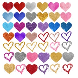 Hearts Glitter and Foil Clipart, Glitter Heart Clip Art, Silver, Rose ...