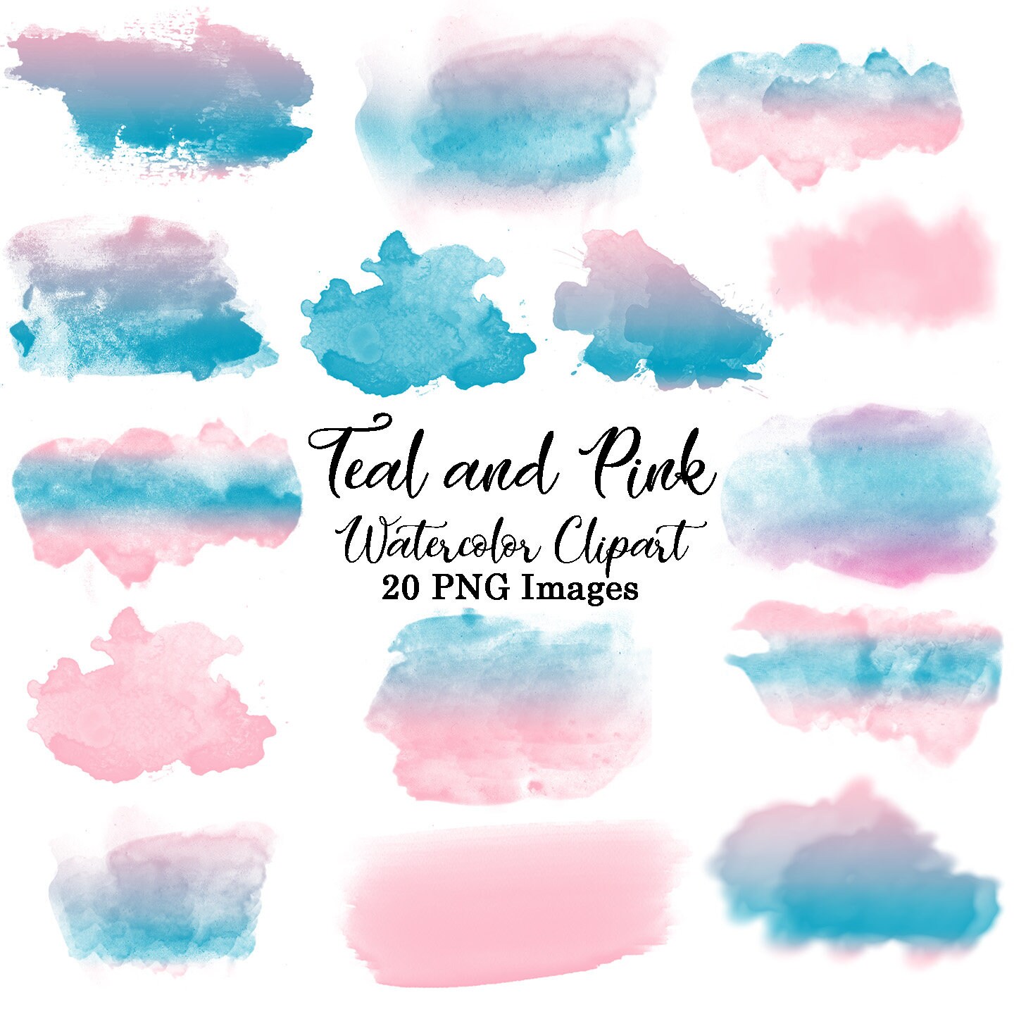 Watercolor Clipart 19 Teal and Pink Watercolor Brush Clip - Etsy