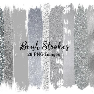 Silver Glitter Foil Sparkle Brush Strokes Clip Art #63 | Hand Painted ...