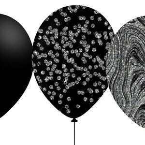 Pink and Black Balloons Clipart, Glitter Balloon PNG Digital Overlays ...