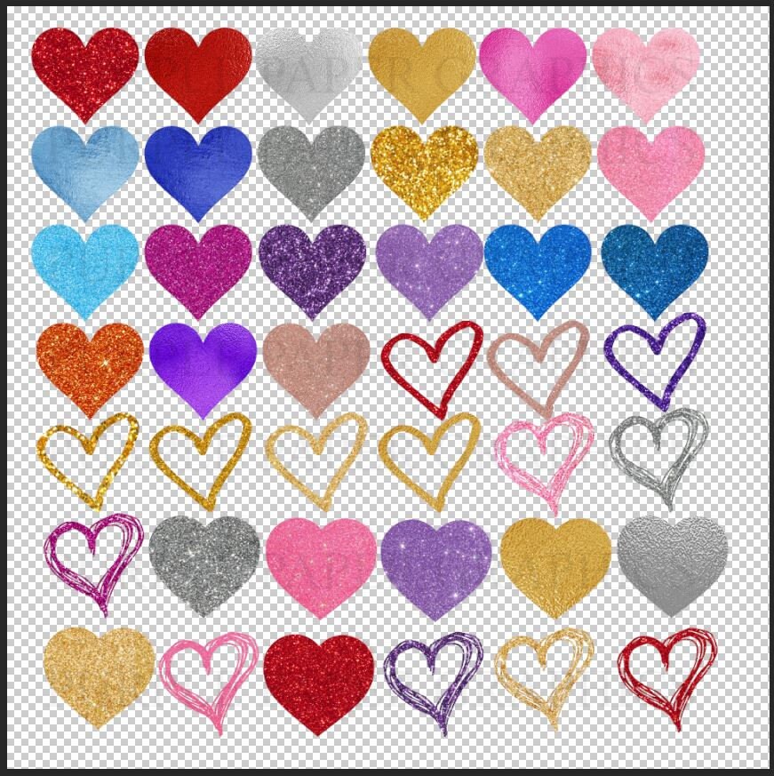 Hearts Glitter and Foil Clipart, Glitter Heart Clip Art, Silver, Rose ...