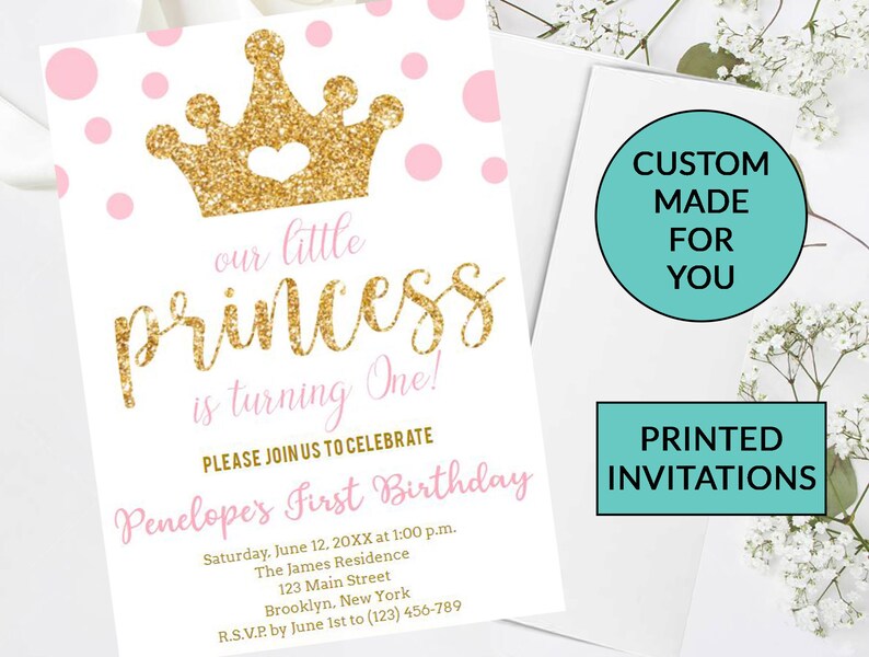 Princess First Birthday Invitation Pink and Gold Little - Etsy