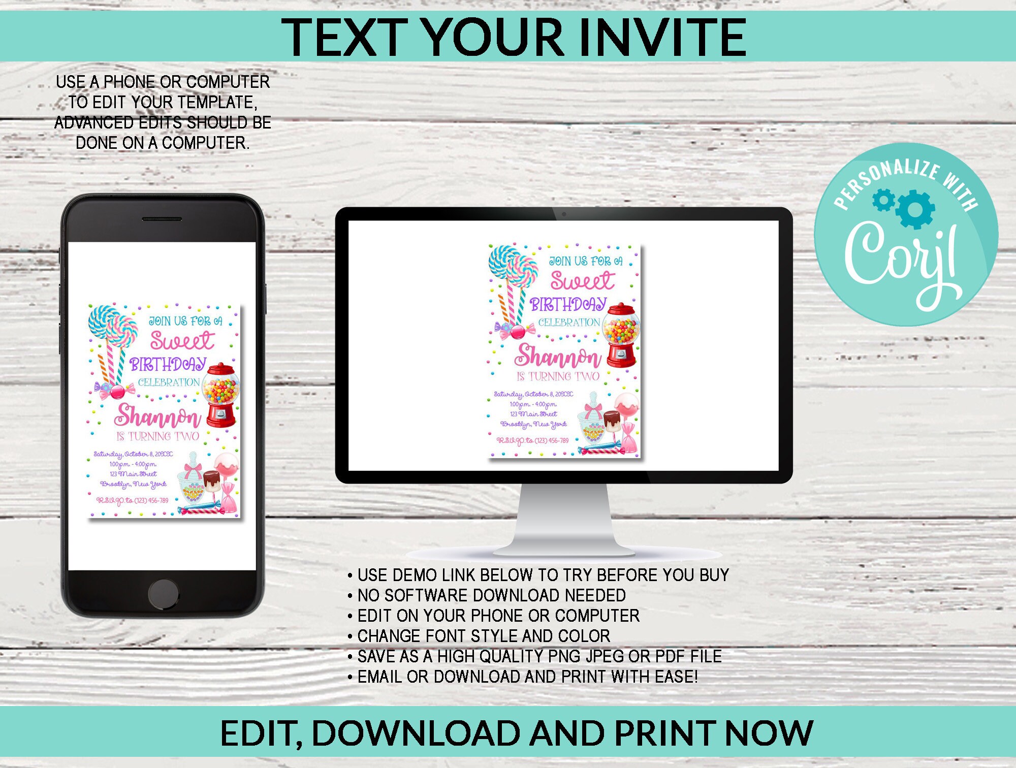 Candy Theme Birthday Invitation Candyland Birthday Digital | Etsy