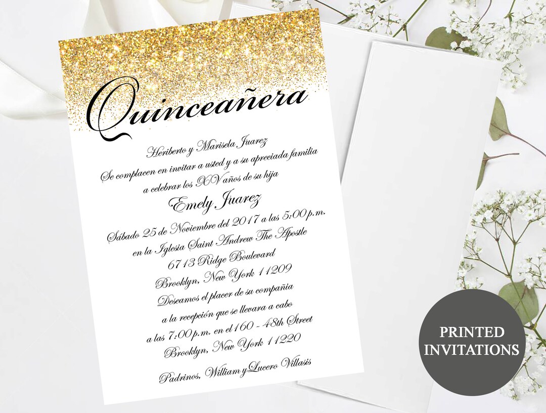 Spanish - Quinceanera Gold Confetti Glitter Sparkle Invitation #30 ...
