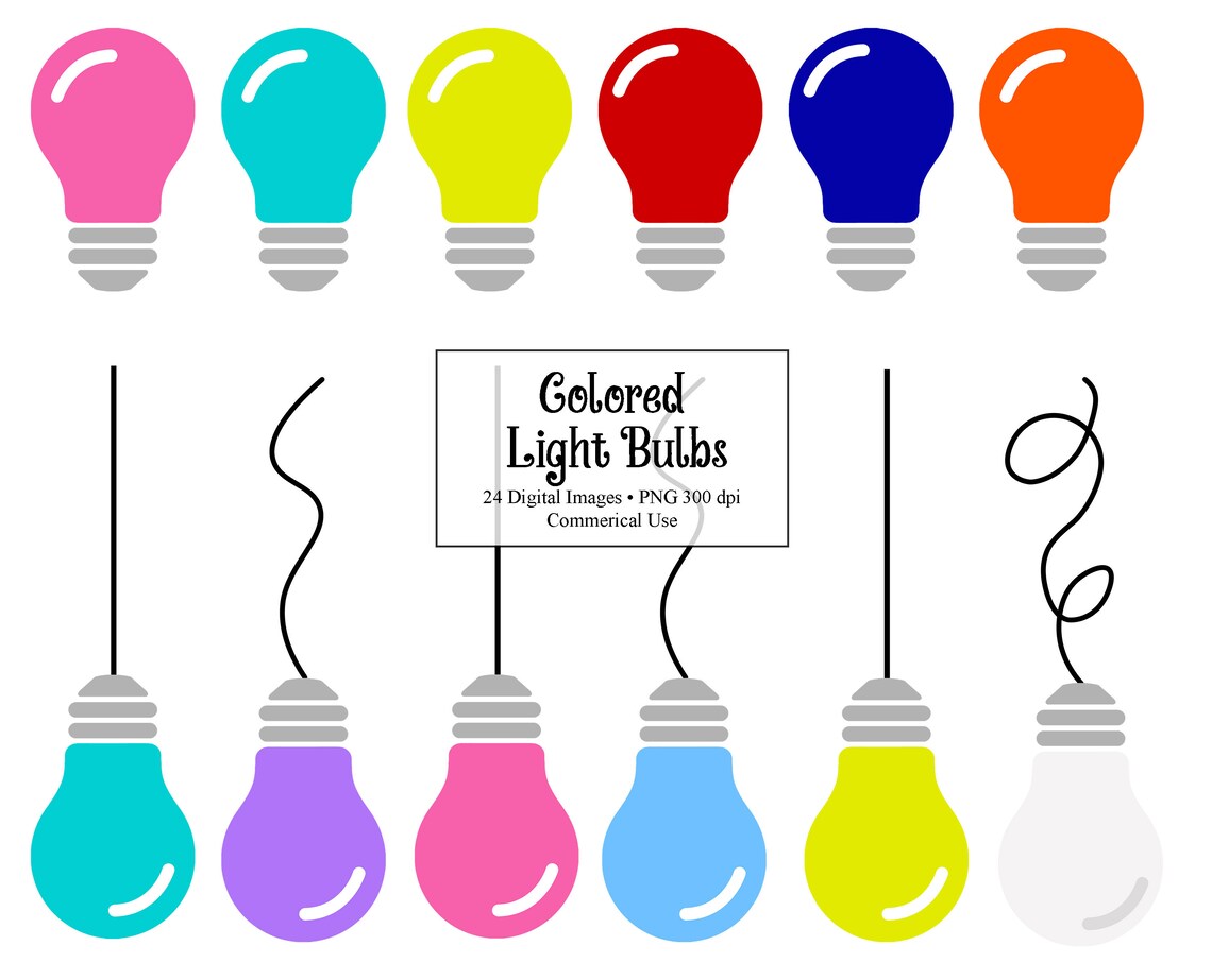 Light Bulb Clipart Colored Light Bulbs Clip Art Edison - Etsy