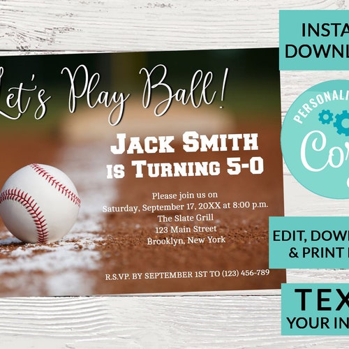 Baseball Birthday Invitation ANY AGE Editable Baseball Theme - Etsy