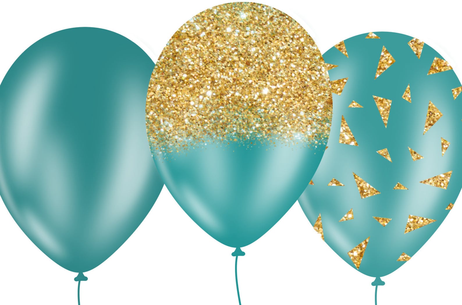 Teal and Gold Balloons Clipart Glitter Balloon PNG Digital | Etsy