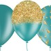 Teal and Gold Balloons Clipart Glitter Balloon PNG Digital - Etsy