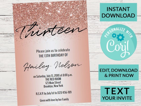 13th Rose Gold Birthday Invitation Part Surprise Birthday | Etsy