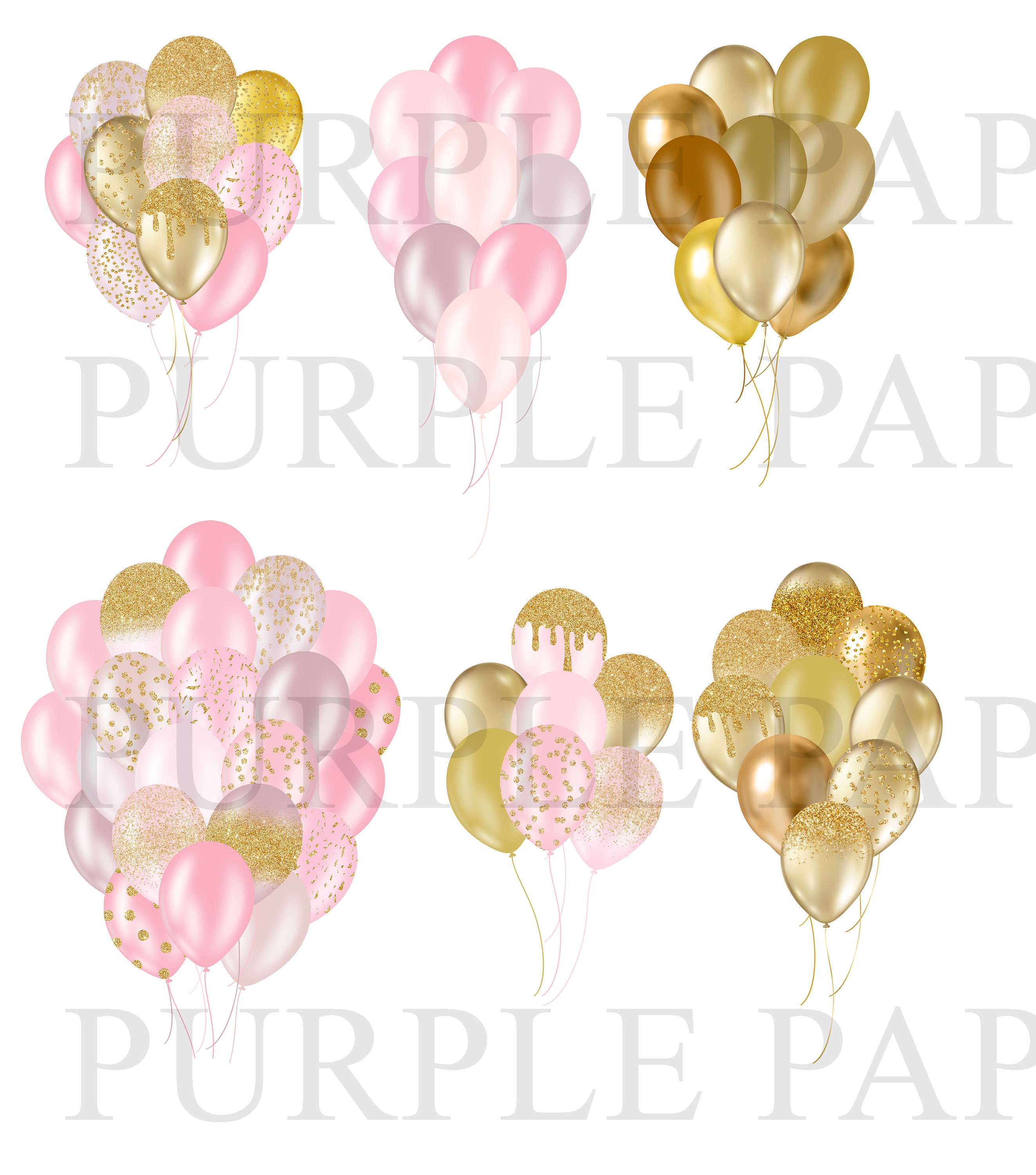 Blush Pink and Gold Glitter Balloons Clipart Glitter Sparkle - Etsy