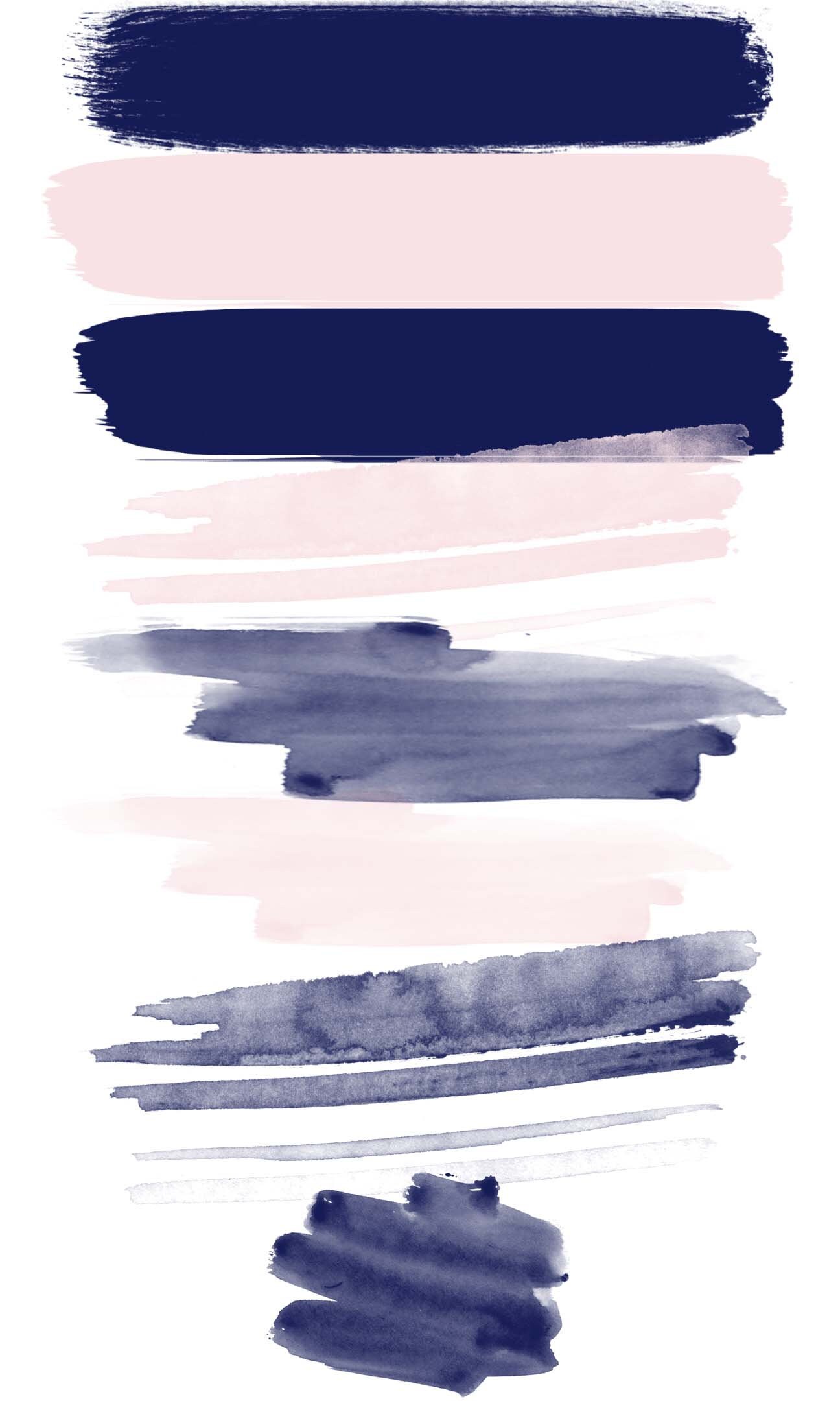 Navy and Blush Pink Watercolor Brush Strokes, Glitter, Foil Clipart ...