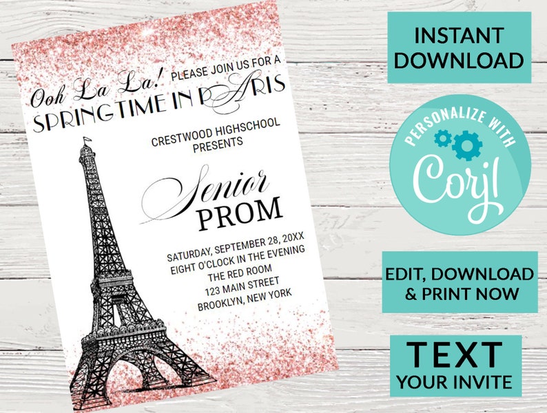Paris Eiffel Tower Prom Invitation Digital INSTANT DOWNLOAD | Etsy