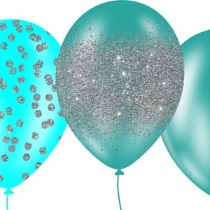 Aqua and Purple Balloons Clipart, Lavender and Aqua Silver Glitter ...
