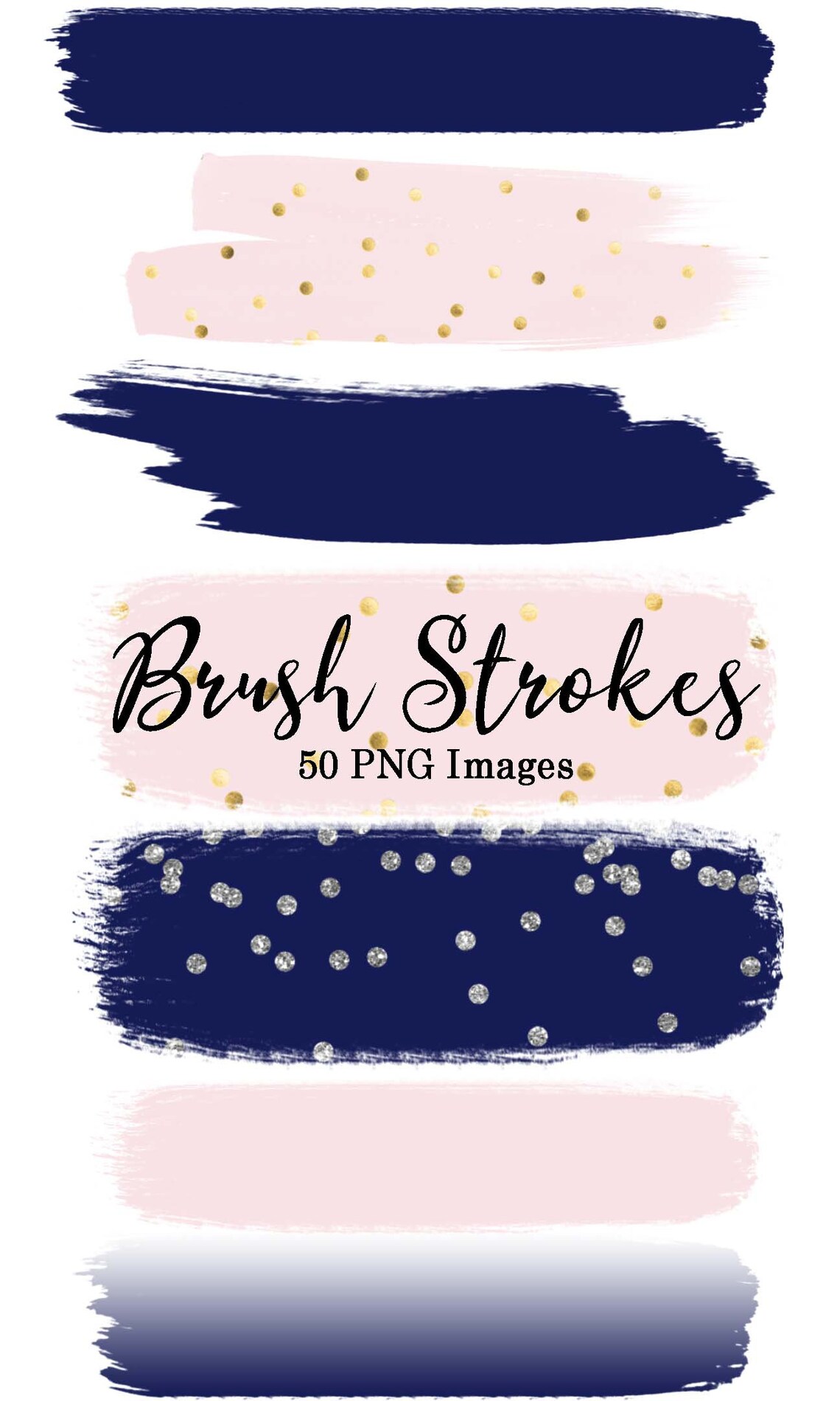 Navy and Blush Pink Watercolor Brush Strokes Glitter Foil - Etsy