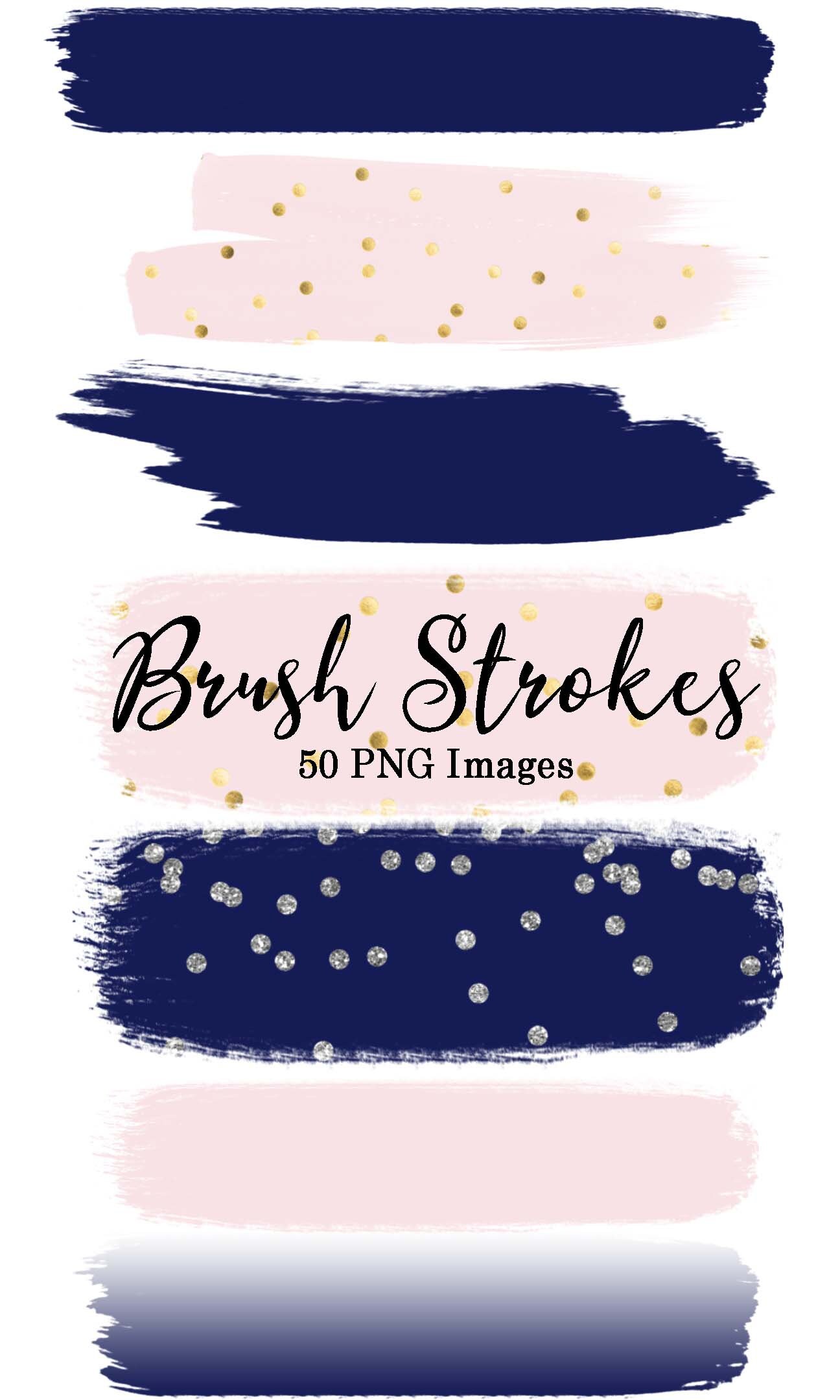 Navy and Blush Pink Watercolor Brush Strokes, Glitter, Foil Clipart ...