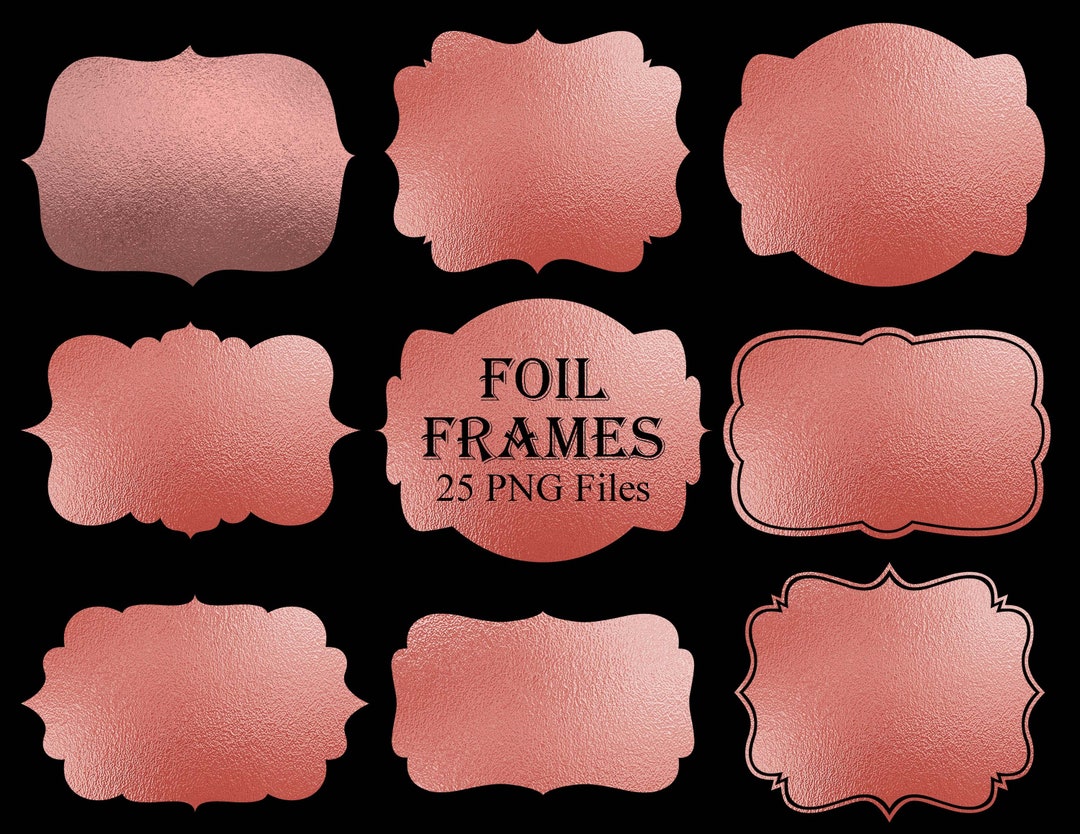 Rose Gold Foil Frame Clipart, Vintage Shapes Silhouette Label Vector ...