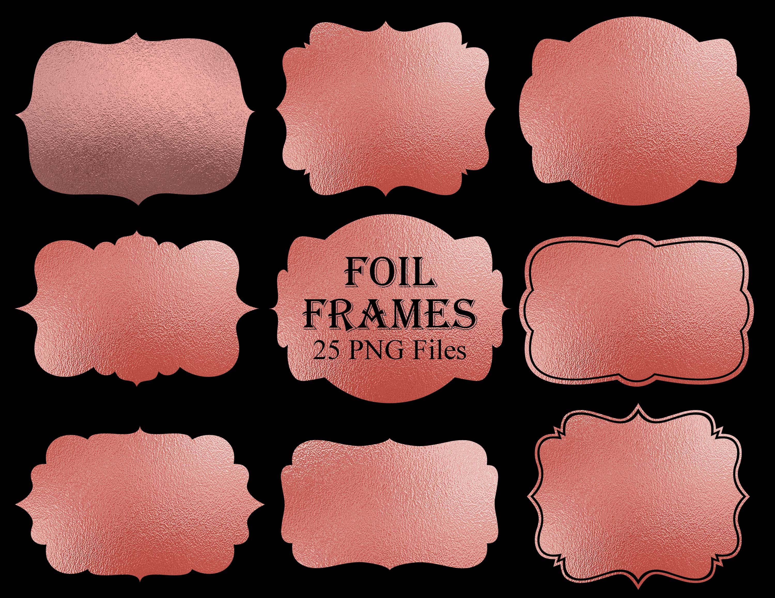 Rose Gold Foil Frame Clipart Vintage Shapes Silhouette Label - Etsy