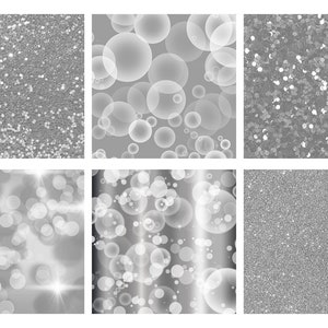 Silver Glitter and Bokeh Lights Digital Papers, Shimmer, Printable ...